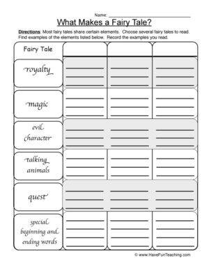 Fairy Tales Elements Worksheet - Have Fun Teaching