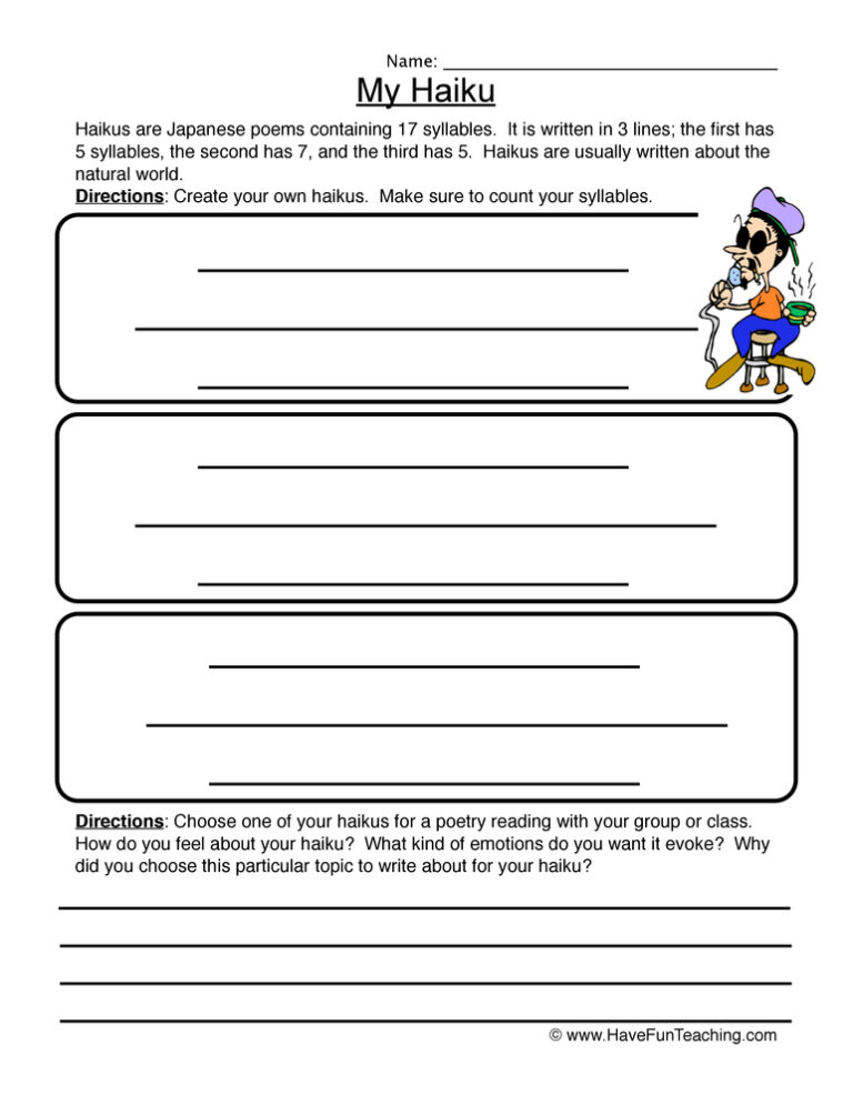 My Haiku Worksheet - Have Fun Teaching