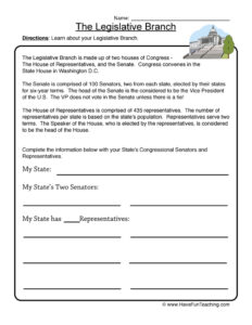 Legislative Branch Worksheet - Have Fun Teaching