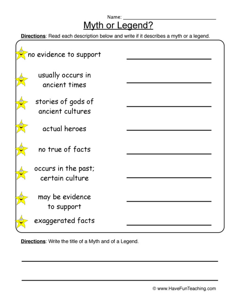 Myths Legends Worksheet - Have Fun Teaching