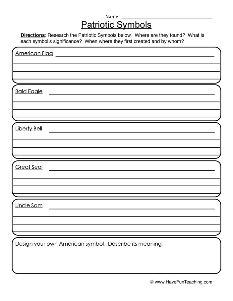 Patriotic Symbols Worksheet - Have Fun Teaching