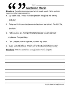 Quotation Marks Worksheet - Have Fun Teaching