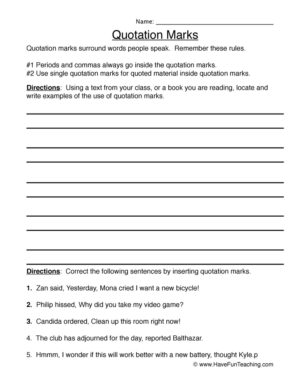Quotation Marks Practice Worksheet - Have Fun Teaching