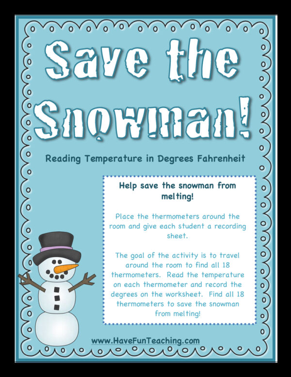Save the Snowman Temperature Activity - Have Fun Teaching