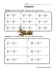 Adding Fractions Worksheet - Have Fun Teaching