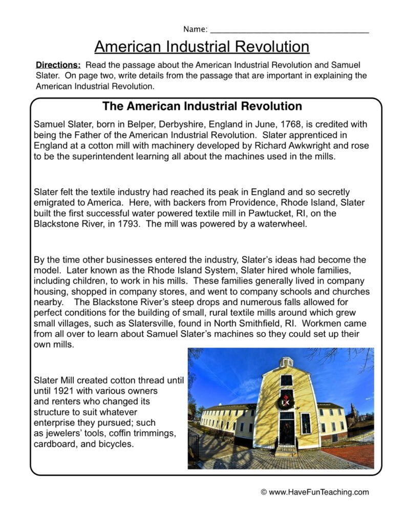American Industrial Revolution Worksheet - Have Fun Teaching
