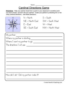 Cardinal Directions Worksheet - Game - Have Fun Teaching