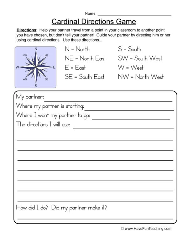 Cardinal Directions Worksheet - Game - Have Fun Teaching