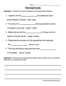 Choosing the Correct Homophones Worksheet - Have Fun Teaching