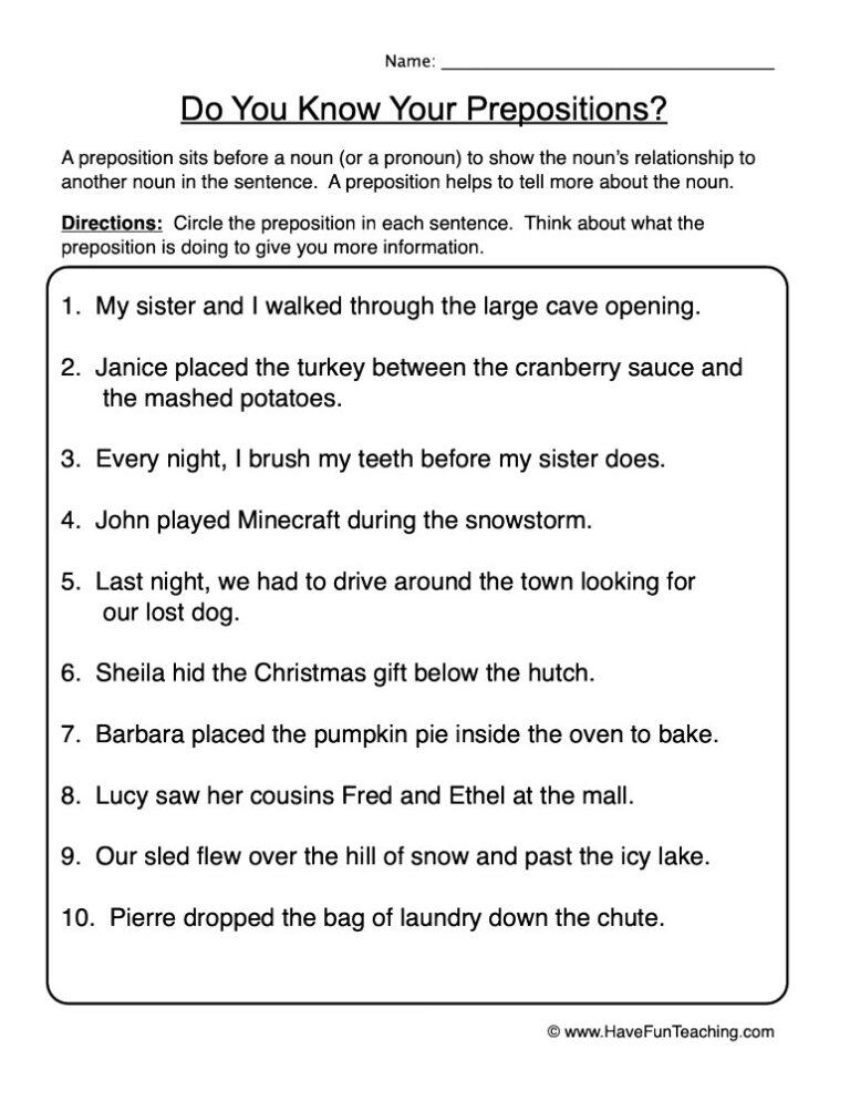 Find Prepositions Worksheet - Have Fun Teaching