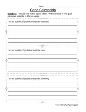 Good Citizenship Examples Worksheet - Have Fun Teaching