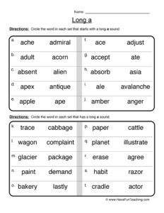Long A Worksheet - Have Fun Teaching