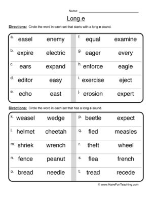 Long E Worksheet - Have Fun Teaching