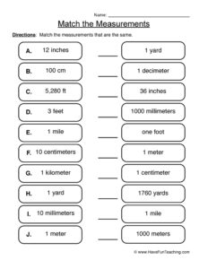 Match the Measurements Worksheet - Have Fun Teaching