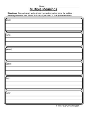 Multiple Meanings Sentences Worksheet - Have Fun Teaching
