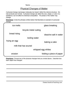Physical Changes Matter Worksheet - Have Fun Teaching