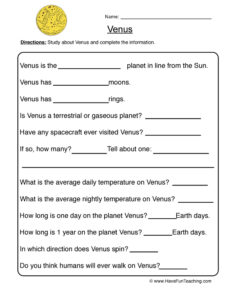 Venus Planet Worksheet - Have Fun Teaching