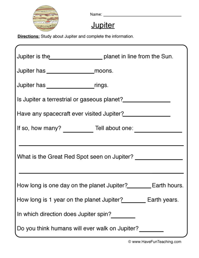 Jupiter Planet Worksheet - Have Fun Teaching