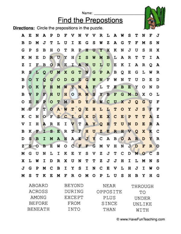 Prepositions Word Search Worksheet - Have Fun Teaching