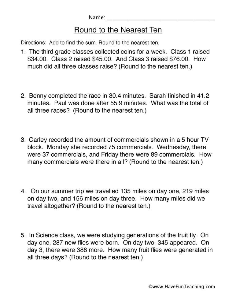 Round To The Nearest Ten Word Problems Worksheet Have Fun Teaching Round To The Nearest Ten Word Problems Worksheet Have Fun Teaching