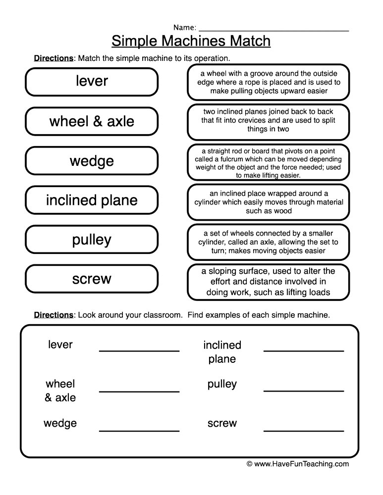 Simple Machines Match Worksheet Have Fun Teaching Simple Machines Match Worksheet Have Fun Teaching