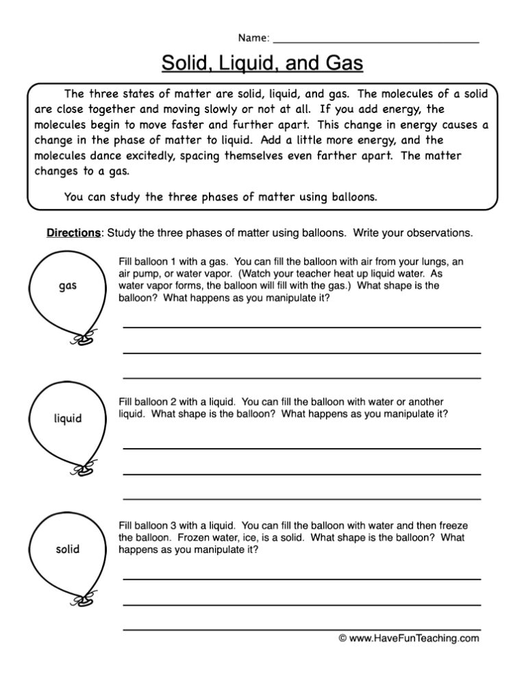 Matter Worksheets - Have Fun Teaching