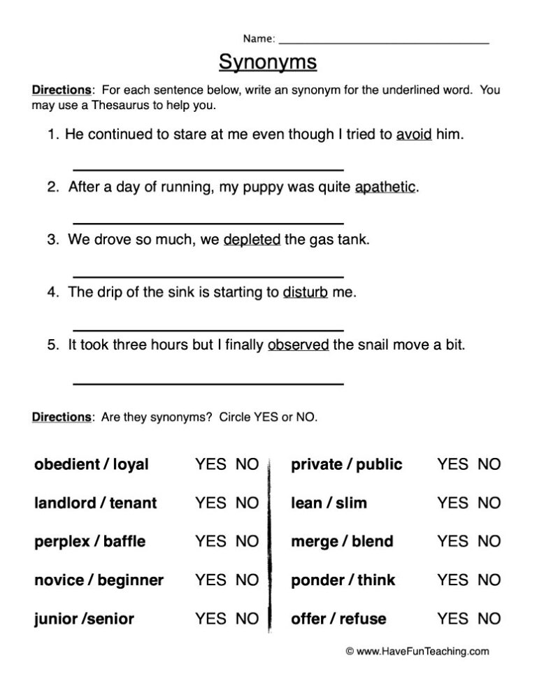 Writing with Synonyms Worksheet - Have Fun Teaching