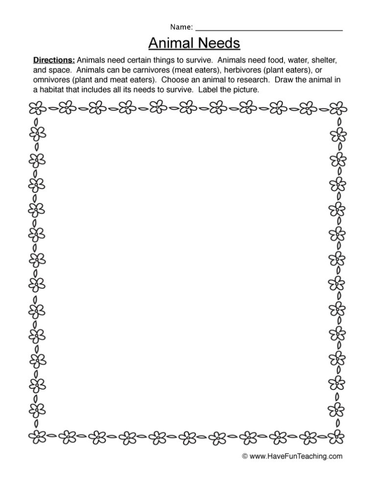Drawing Animal Needs Worksheet - Have Fun Teaching