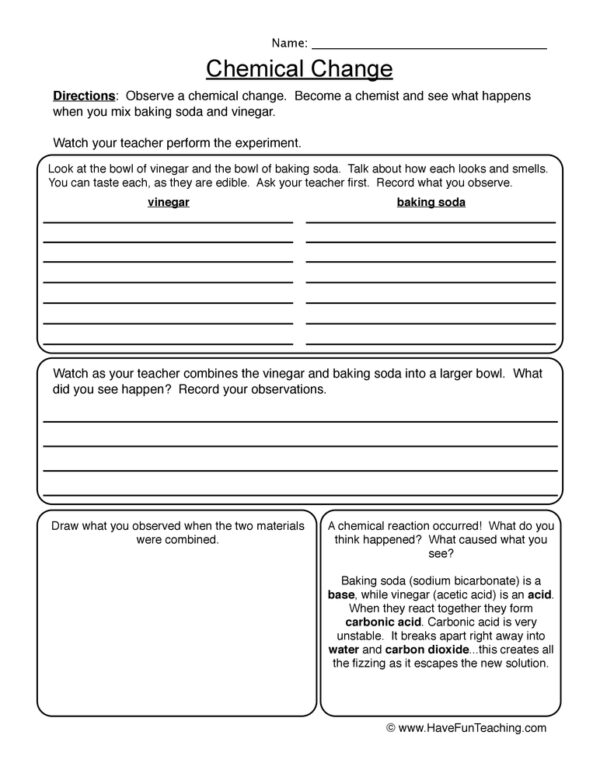 Chemical Changes Observation Worksheet - Have Fun Teaching