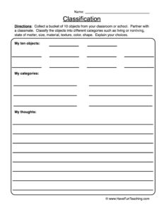 Classifying Hunt Worksheet - Have Fun Teaching