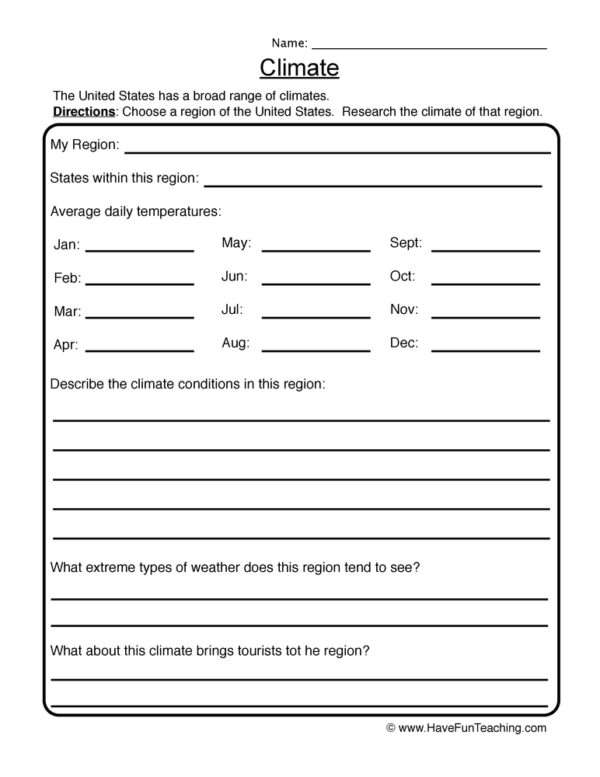 Climate Research Worksheet - Have Fun Teaching