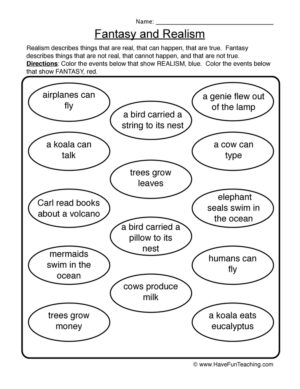 Fantasy and Realism Worksheets - Have Fun Teaching