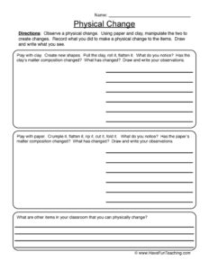 Physical Changes Observation Worksheet - Have Fun Teaching