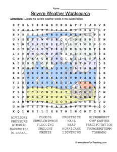 Severe Weather Word Search Worksheet - Have Fun Teaching