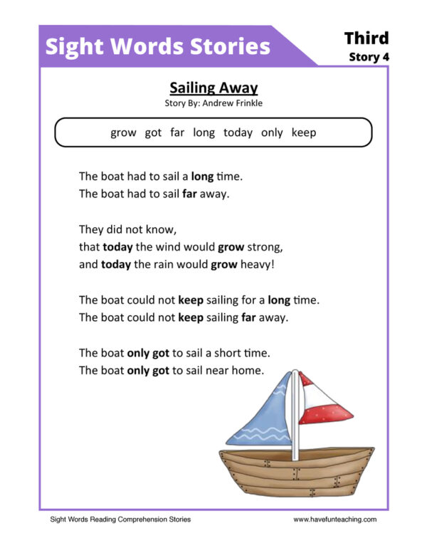 Sailing Away Third Sight Words Reading Comprehension Worksheet - Have ...