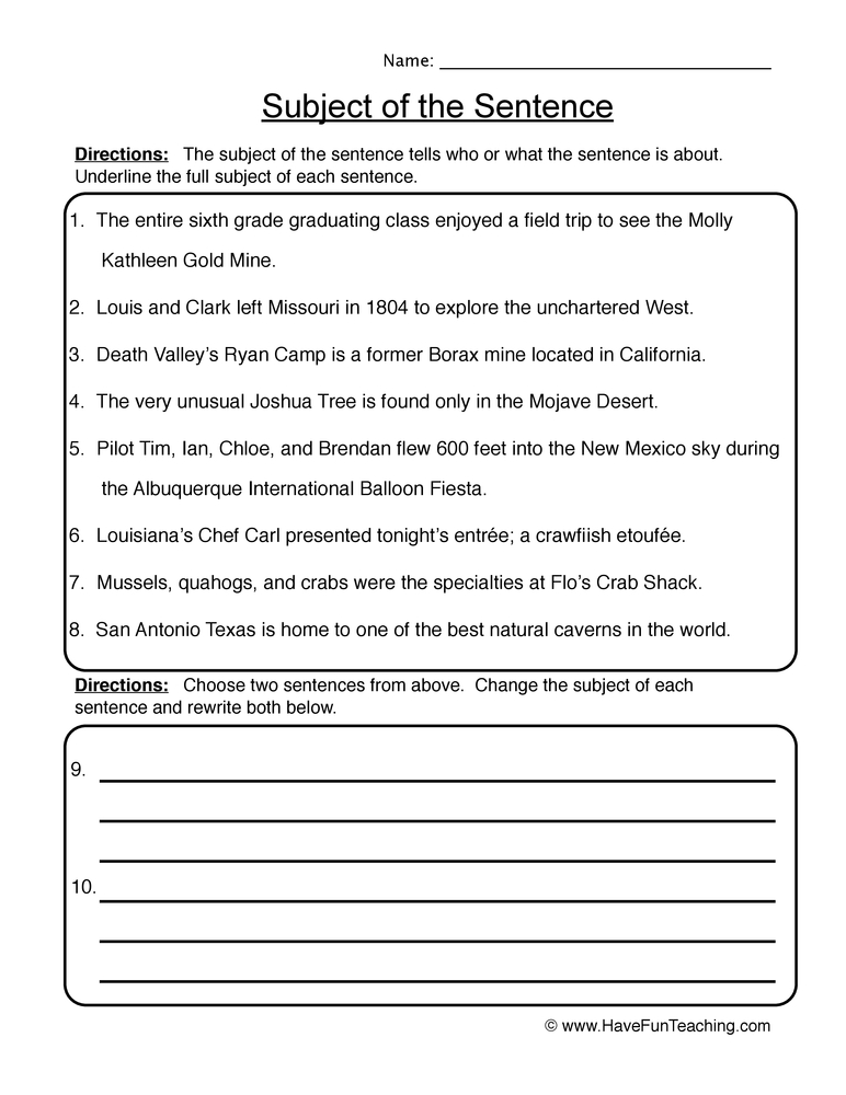 Subject Of The Sentence Worksheet Have Fun Teaching