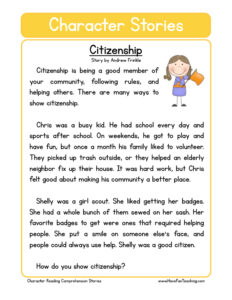 Citizenship Character Reading Comprehension Worksheet - Have Fun Teaching