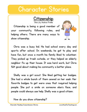 Citizenship Character Reading Comprehension Worksheet - Have Fun Teaching