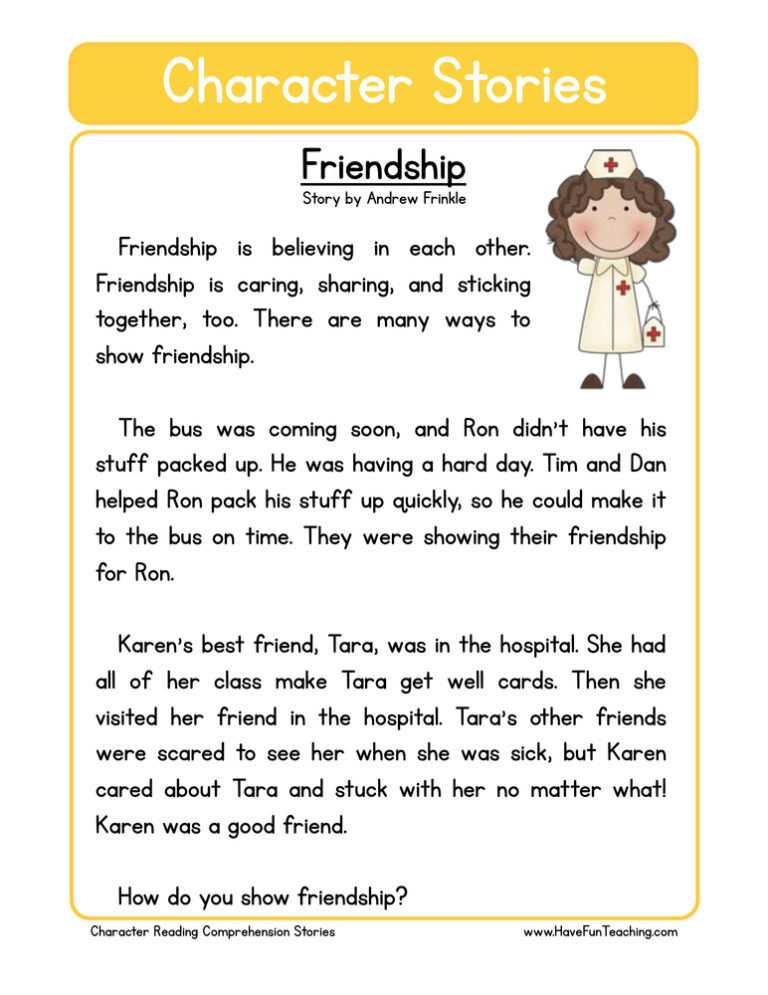 Friendship Character Reading Comprehension Worksheet - Have Fun Teaching