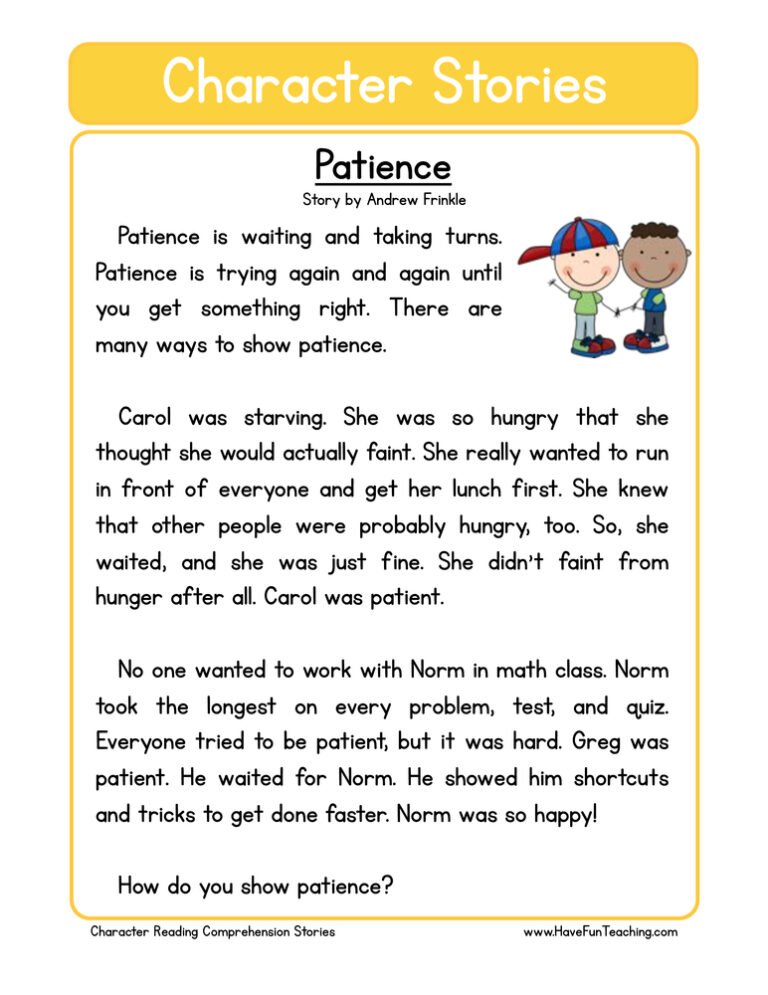 Patience Character Reading Comprehension Worksheet - Have Fun Teaching
