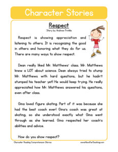 Respect Character Reading Comprehension Worksheet - Have Fun Teaching