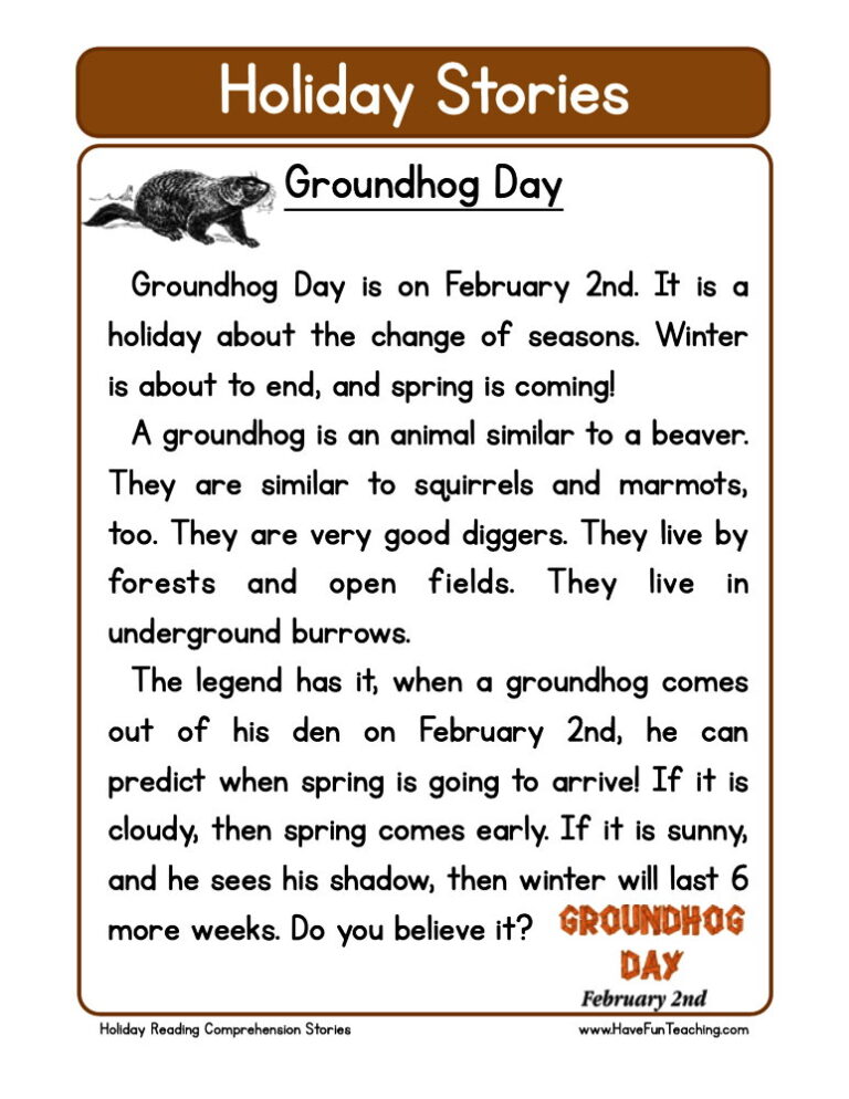 Groundhog Day Reading Comprehension Worksheet - Have Fun Teaching