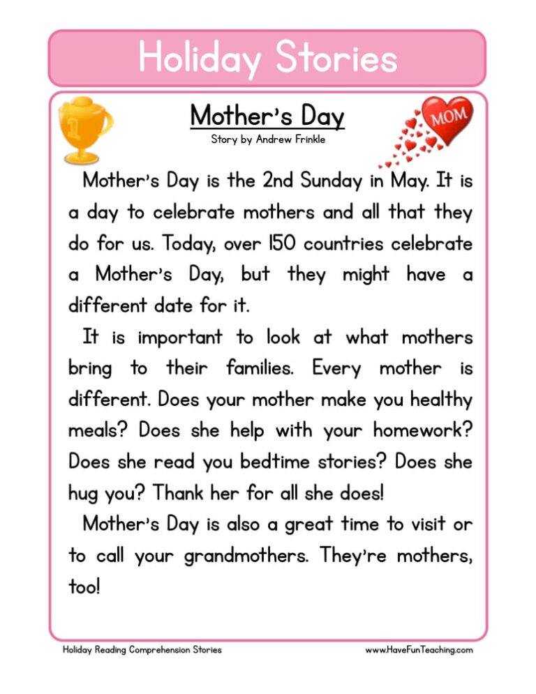Mothers Day Reading Comprehension Worksheet - Have Fun Teaching