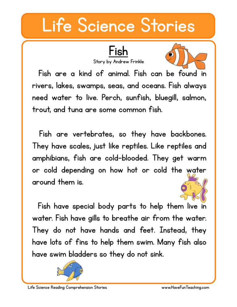 Fish Life Science Reading Comprehension Worksheet - Have Fun Teaching