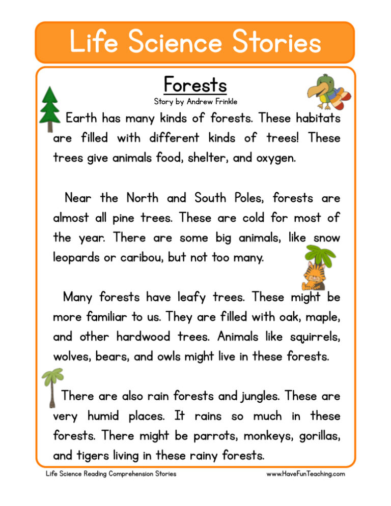 Forests Life Science Reading Comprehension Worksheet - Have Fun Teaching