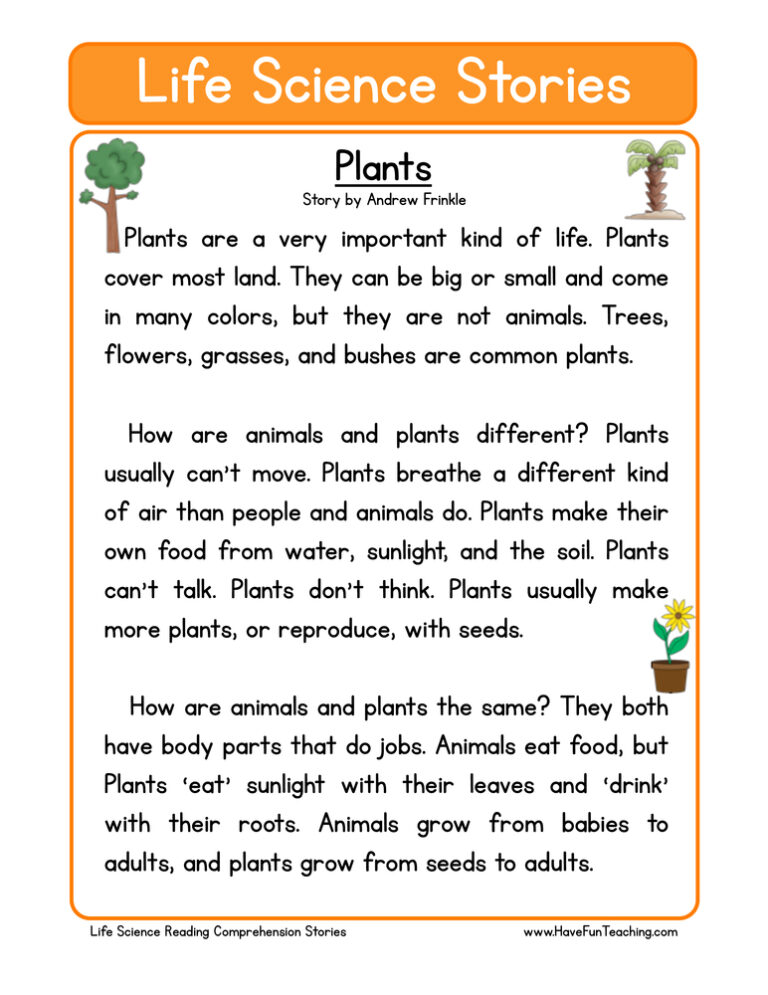 Plants Life Science Reading Comprehension Worksheet - Have Fun Teaching