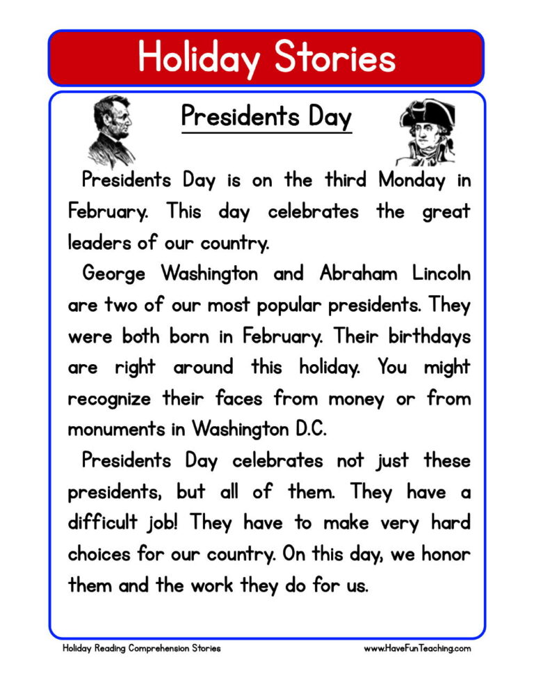 Presidents Day Reading Comprehension Worksheet - Have Fun Teaching