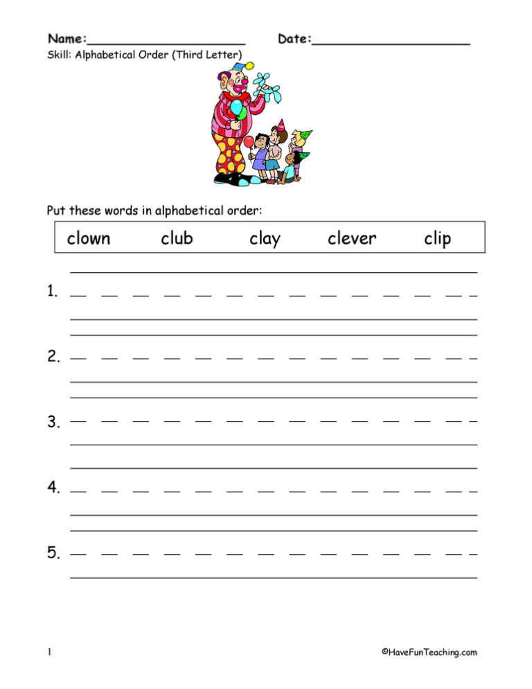 Alphabetical Order To The Third Letter Worksheet - Have Fun Teaching