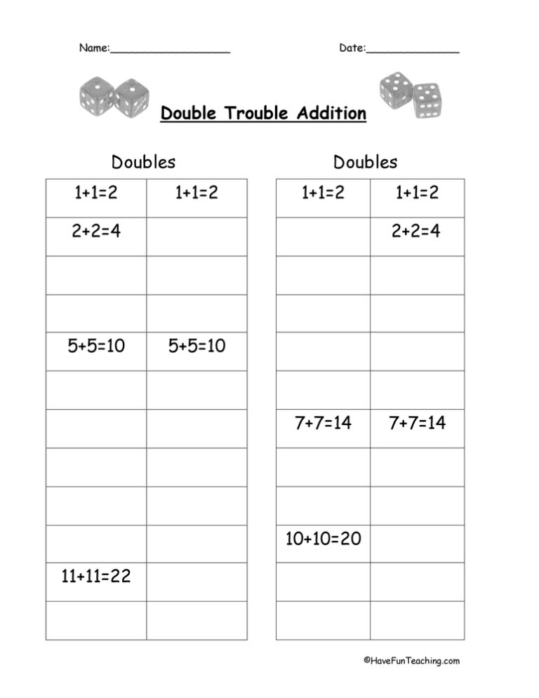 Adding Doubles Worksheet - Have Fun Teaching