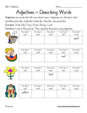 Adjective Five Senses Worksheet - Have Fun Teaching